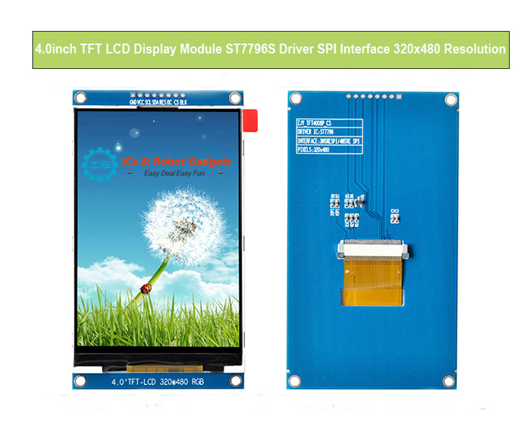 DC 3.3V 4.0" TFT LCD Display Module - ST7796S Driver SPI Interface 320x480 Resolution